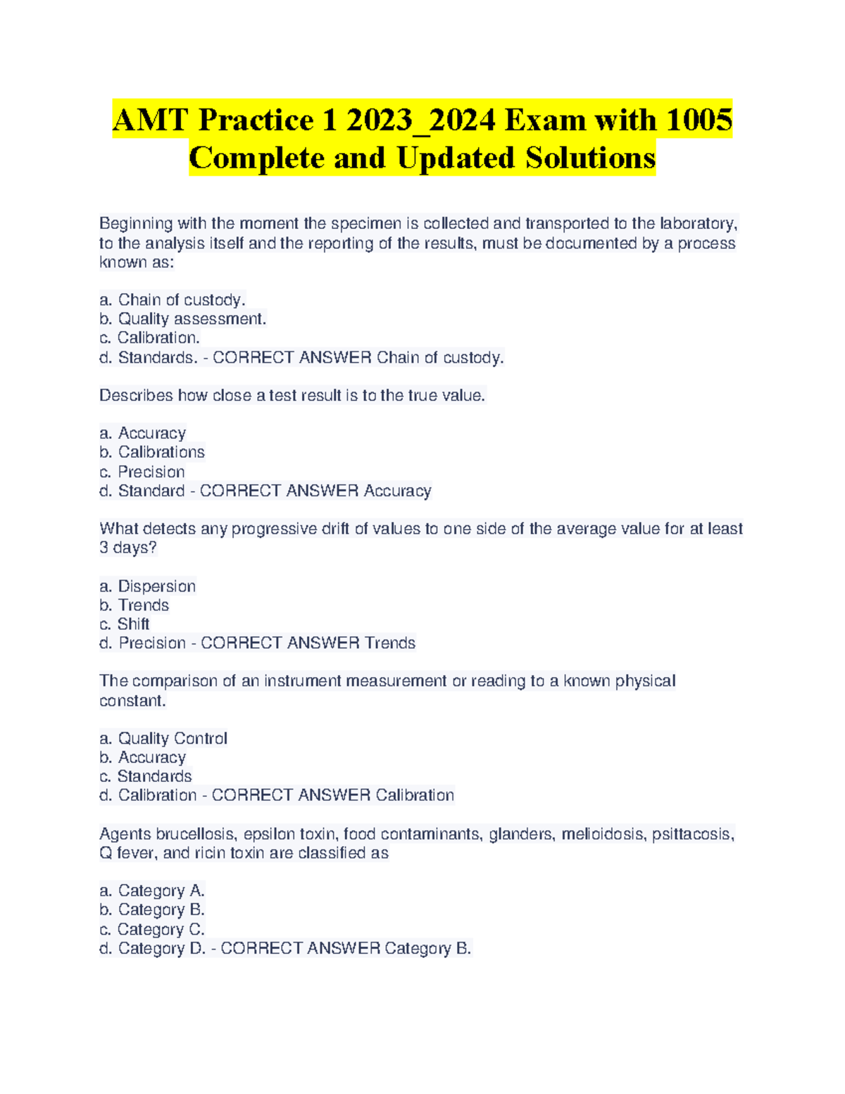 AMT Practice 1 2023 - AMT Practice 1 2023_2024 Exam with 1005 Complete ...