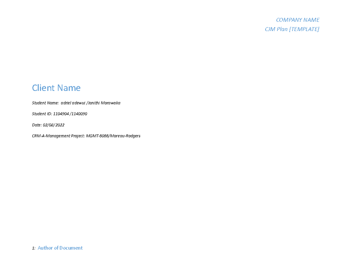 CJM Report Template W21 - CJM Plan [TEMPLATE] Client Name Student Name ...