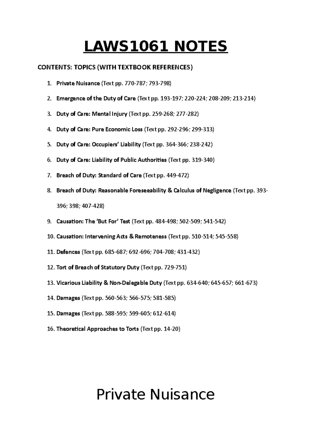 LAWS1061 Notes - LAWS1061 NOTES CONTENTS: TOPICS (WITH TEXTBOOK ...