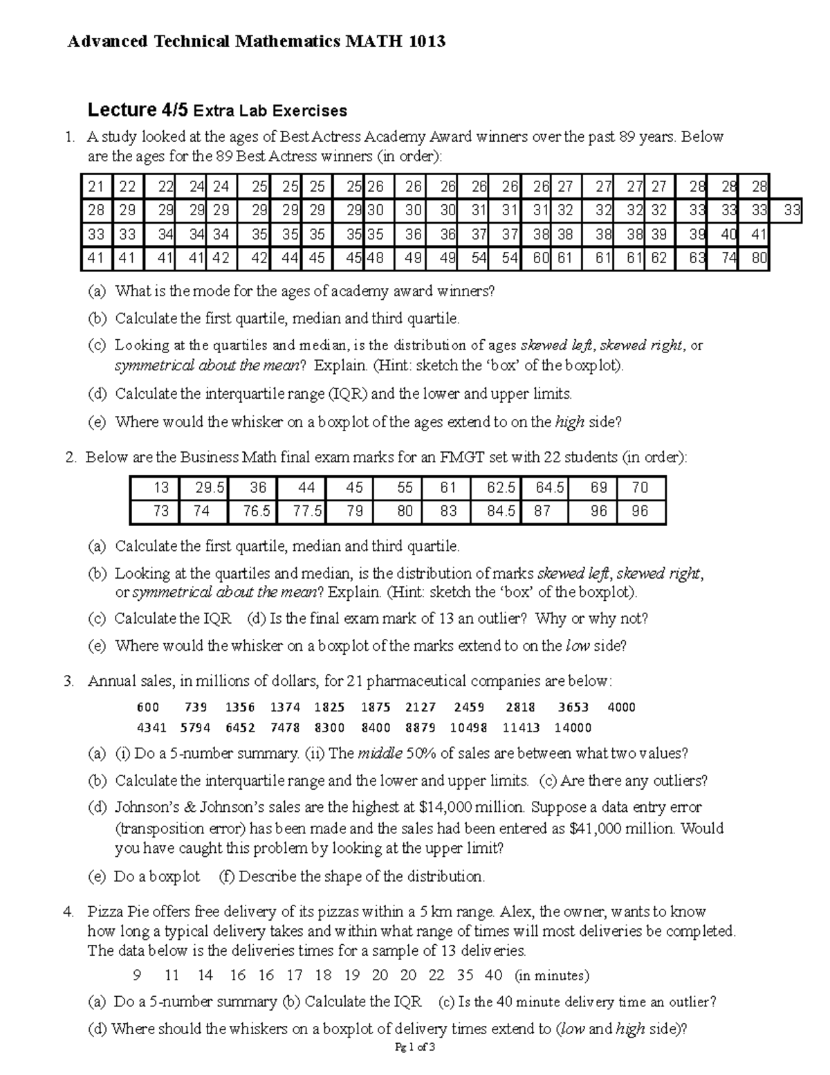Advancedmath 1013-Lecture 4&5Lab Questions - Advanced Technical ...
