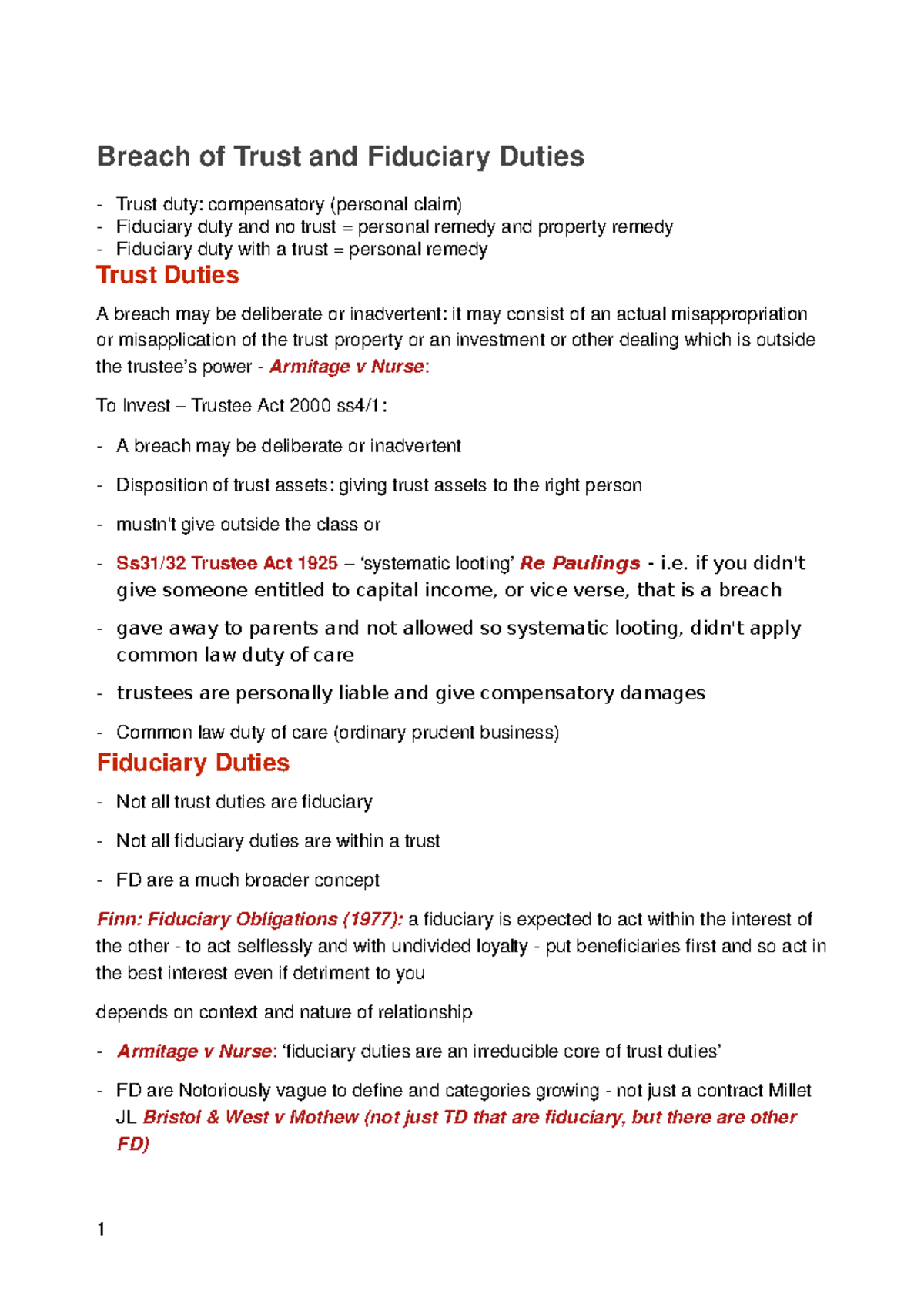 Breach of Trust:Fiduciary Relationship - Breach of Trust and Fiduciary ...