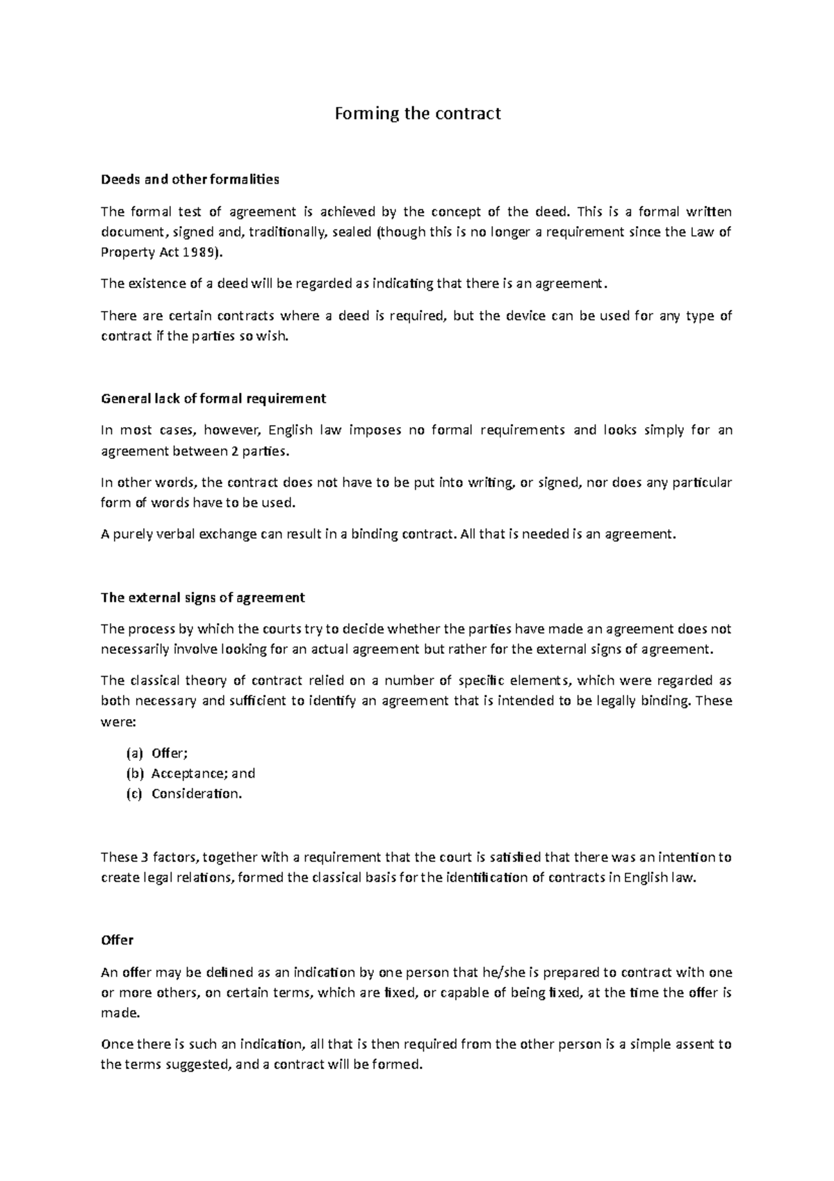 Forming the contract - Forming the contract Deeds and other formalities ...