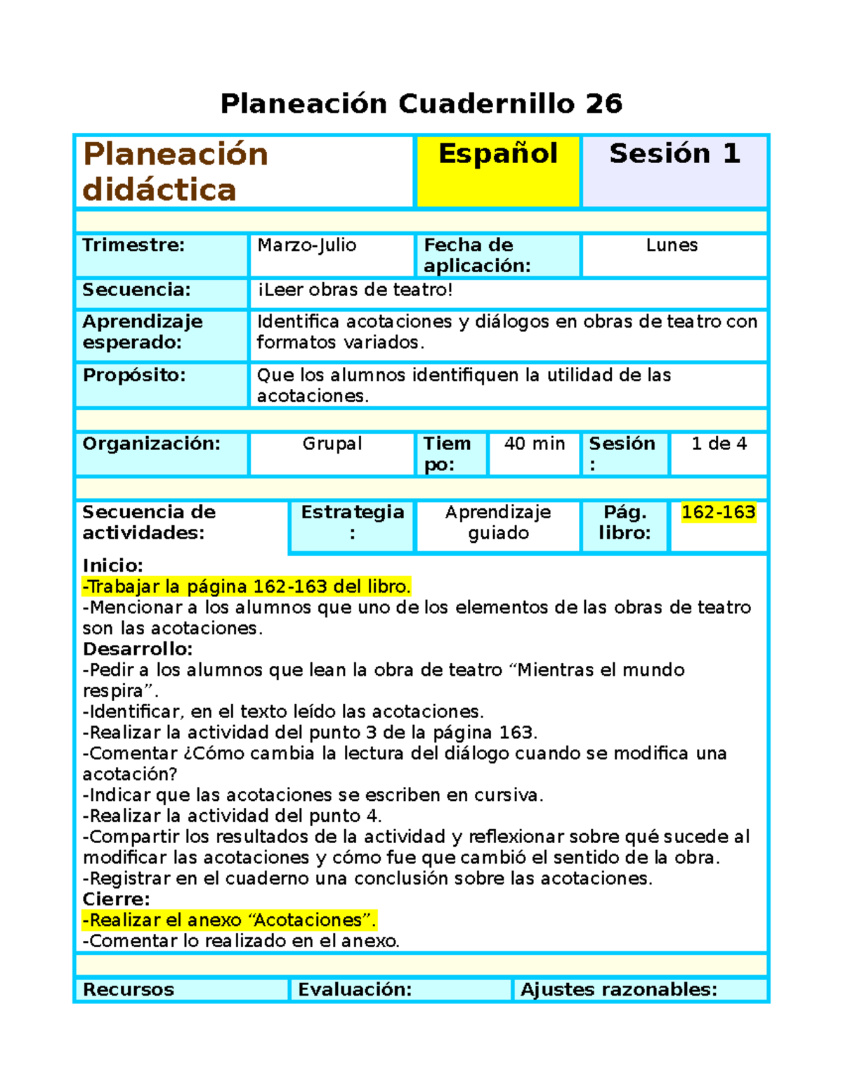 Planeación C26 3ero - planeacion semnanl sobre proyectos educativos - Planeación Cuadernillo 26 ...