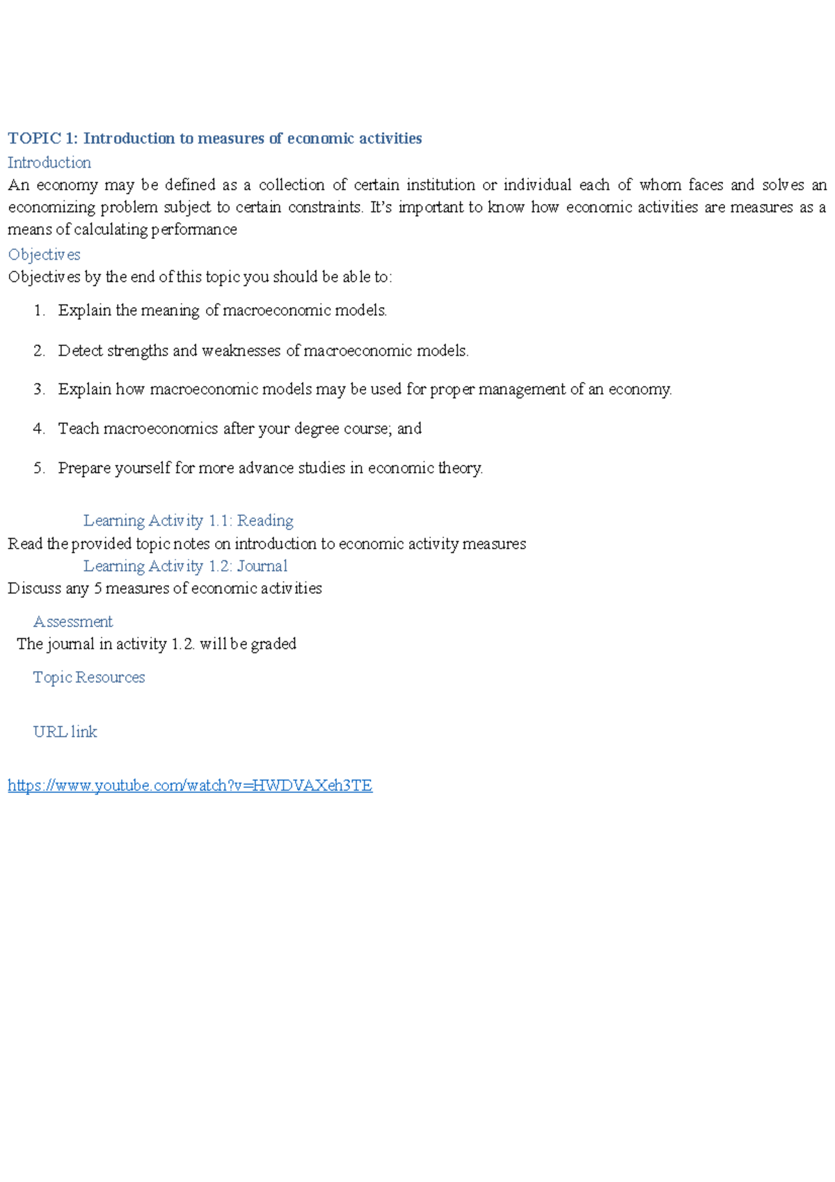 Lecture 1 - TOPIC 1: Introduction to measures of economic activities ...