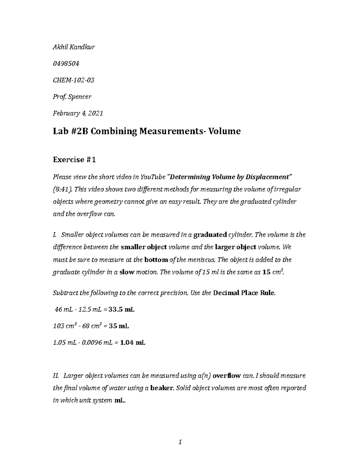 Lab #2-B Volume - Akhil Kandkur 0498504 CHEM-102- Prof. Spencer ...