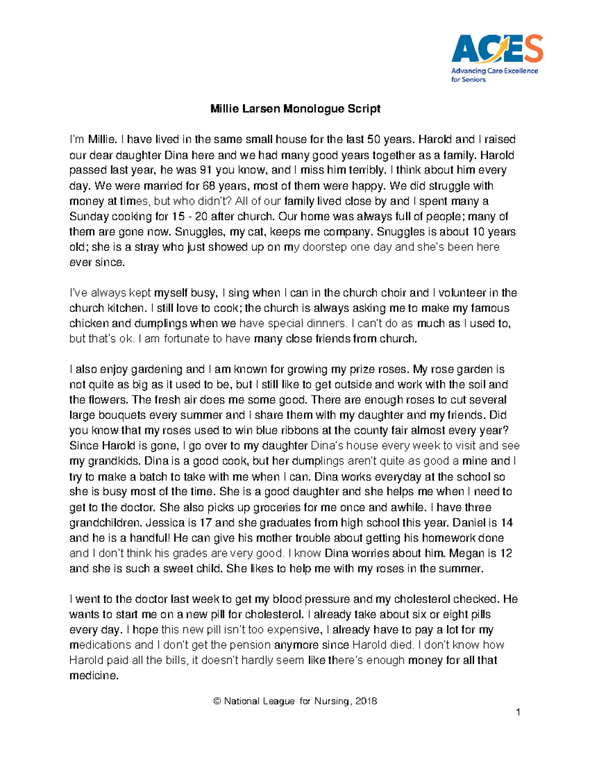 Intro mon script Millie - © National League for Nursing, 2018 1 Millie ...
