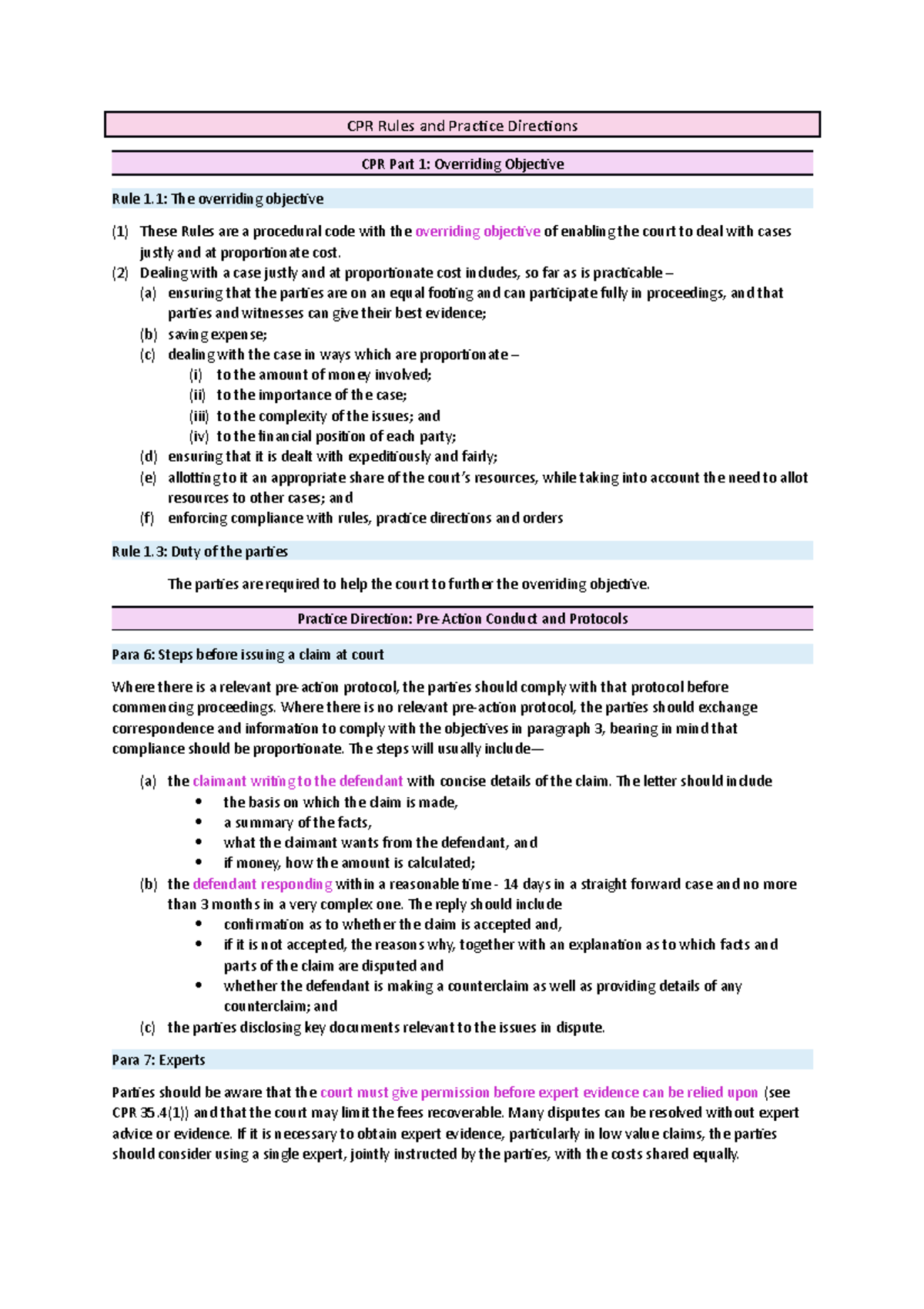 CPR Rules and Practice Directions - (2) Dealing with a case justly and ...