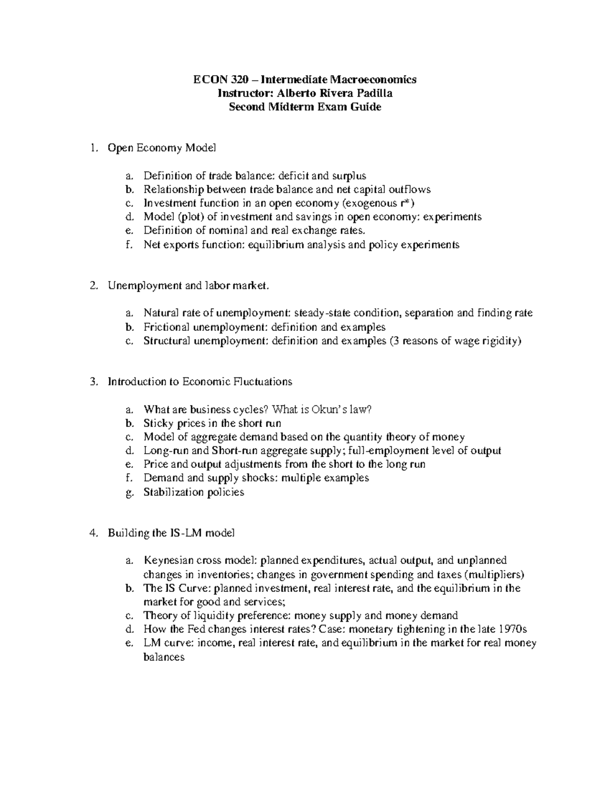 Second Midterm Guide - ECON 320 – Intermediate Macroeconomics Instructor: Alberto Rivera Padilla ...