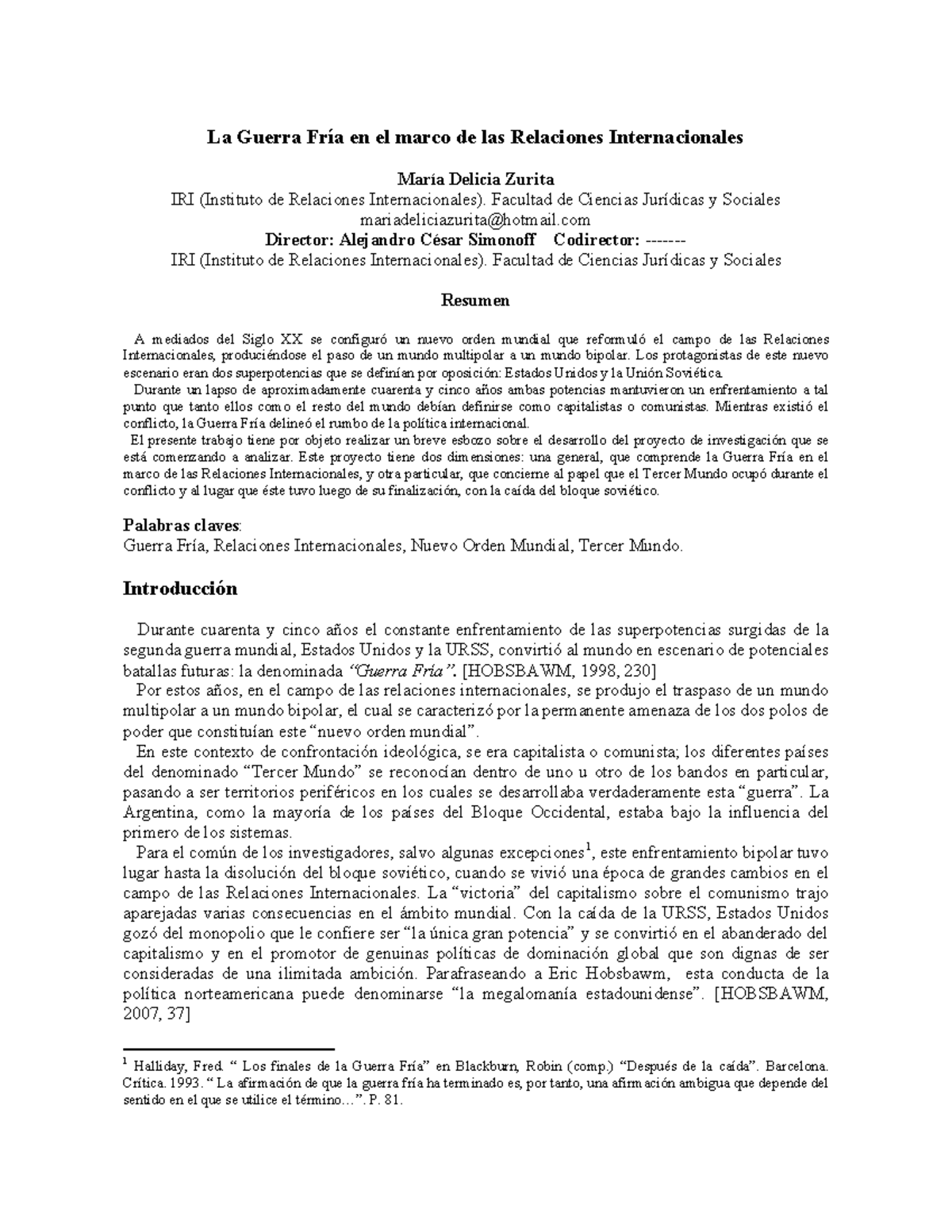 Zurita - Lo mejor - La Guerra Fría en el marco de las Relaciones ...