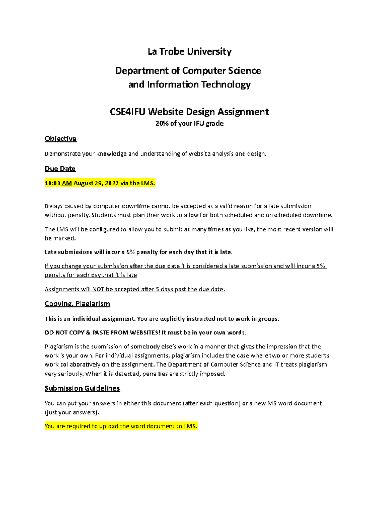 Website Design assessment - La Trobe University Department of Computer Science and Information ...