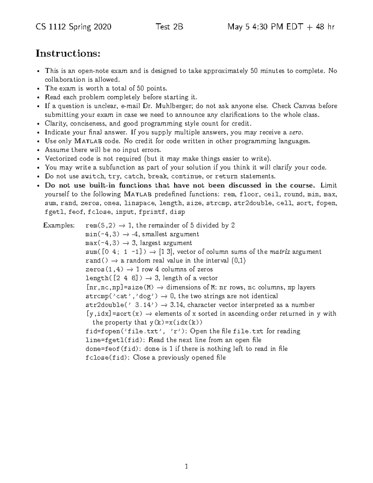 Spring 2020 Test2BAs - CS 1112 Spring 2020 Test 2B May 5 4:30 PM EDT ...