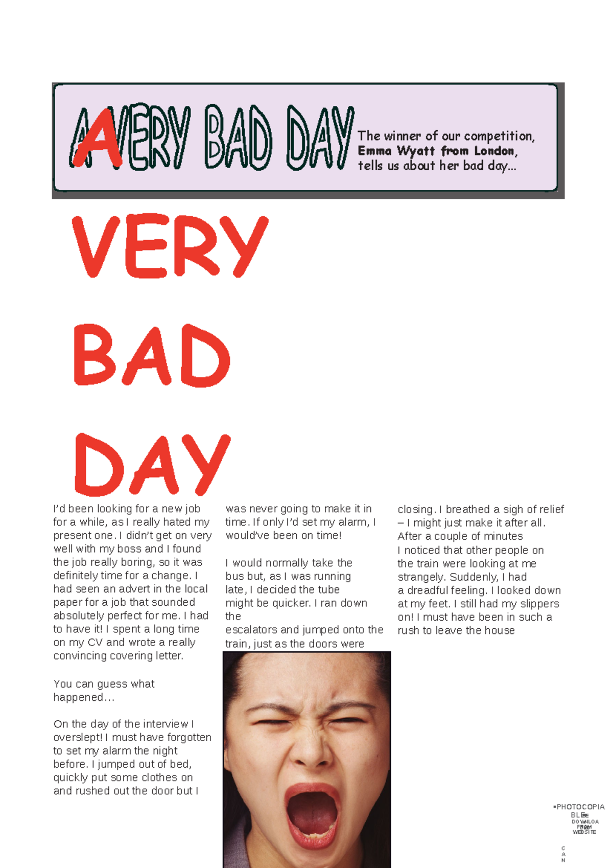 Communicative Activity 1 task, ingles numero 14 - A VERY BAD DAY The ...