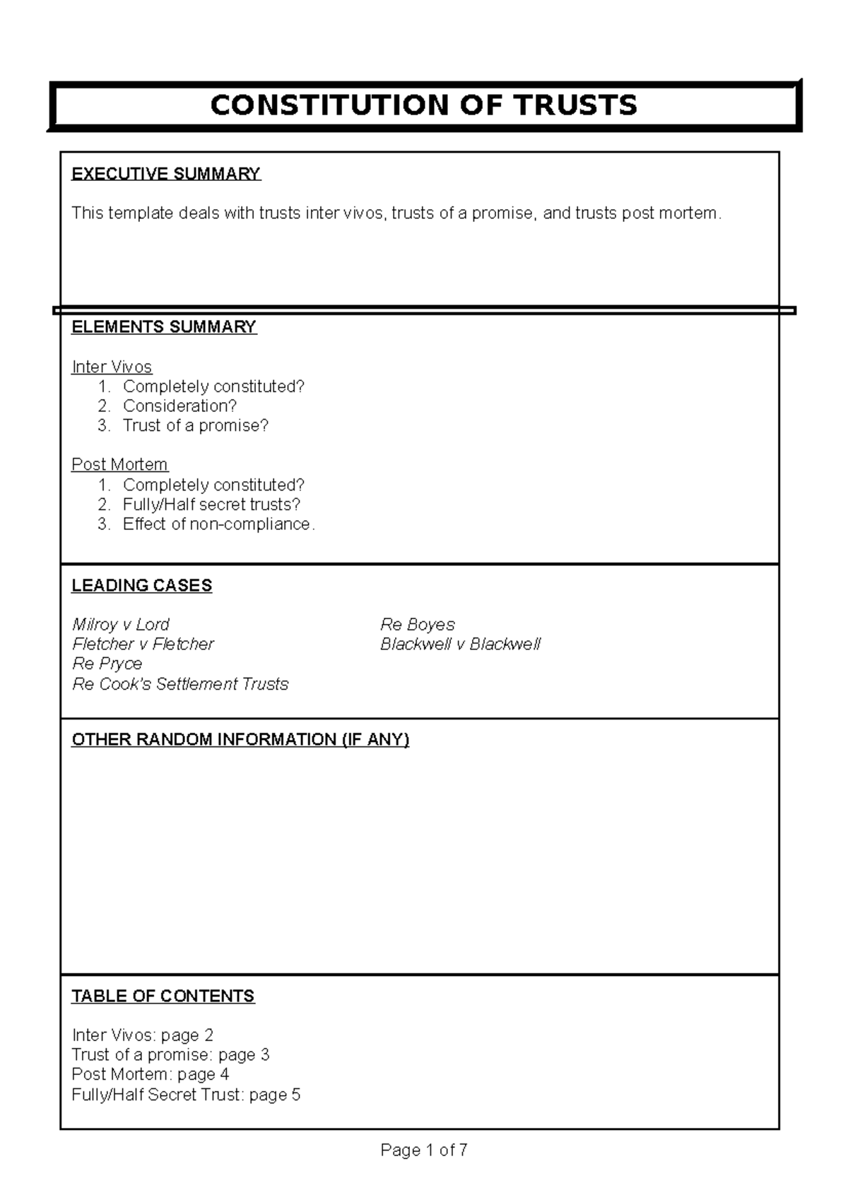 Constitution of Trusts - CONSTITUTION OF TRUSTS EXECUTIVE SUMMARY This ...