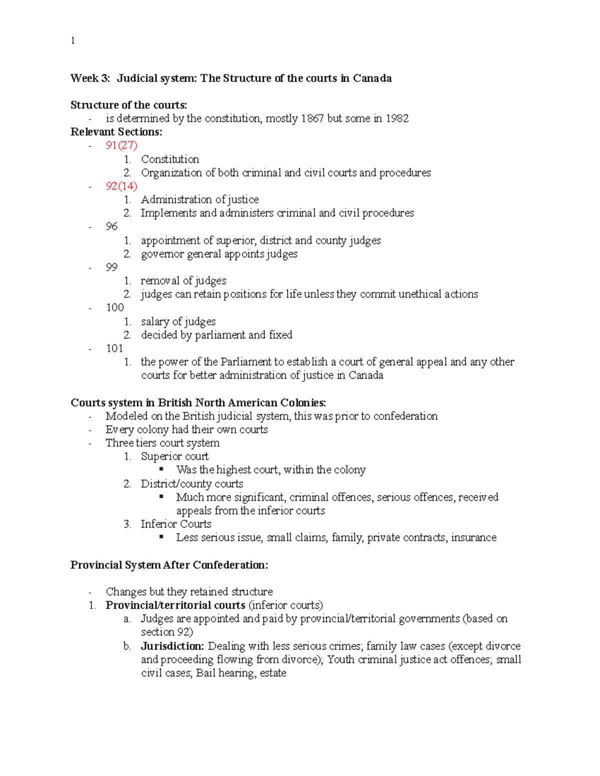 Week 3 Lecture Notes For Week 3 Week 3 Judicial System The Structure Of The Courts In