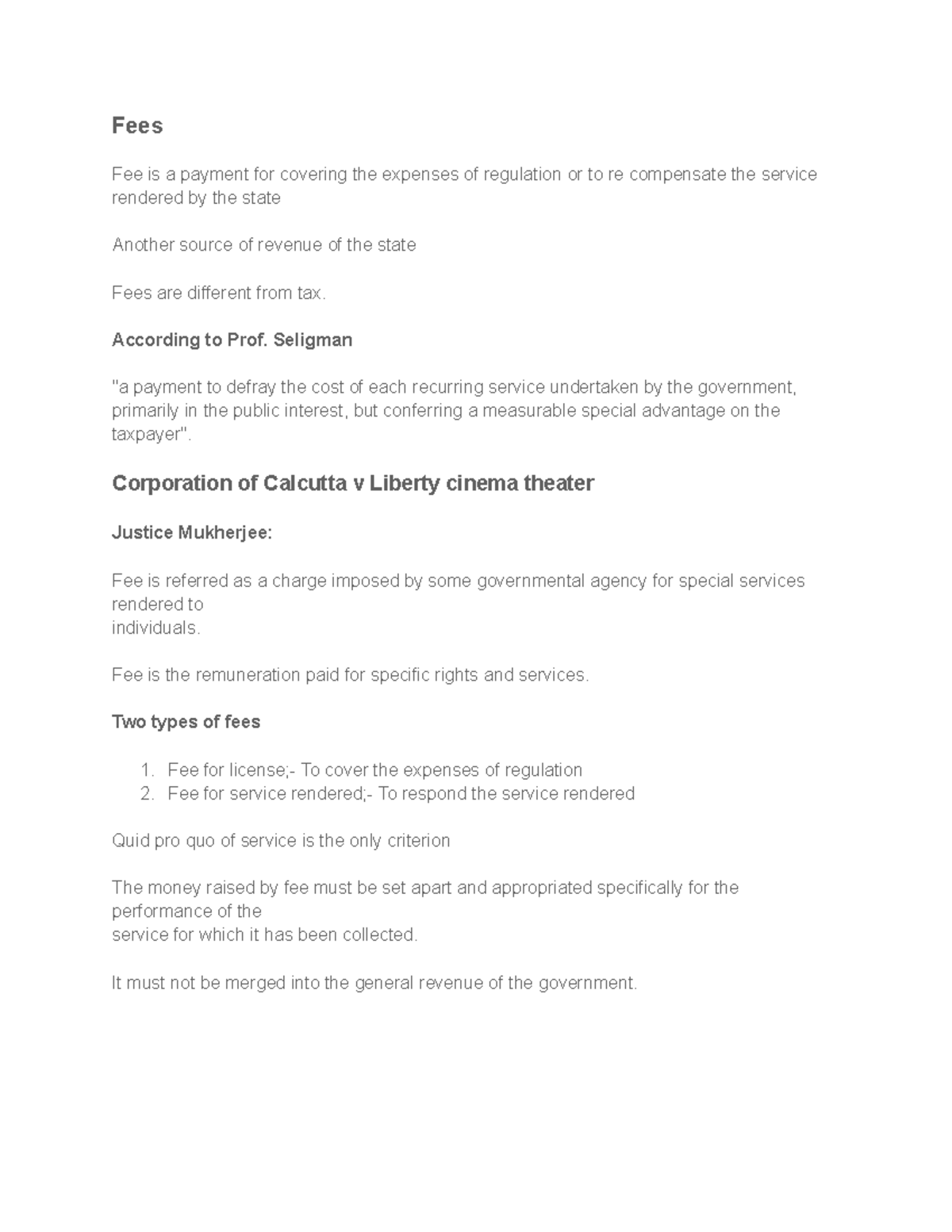 Difference between tax and fee - Fees Fee is a payment for covering the ...