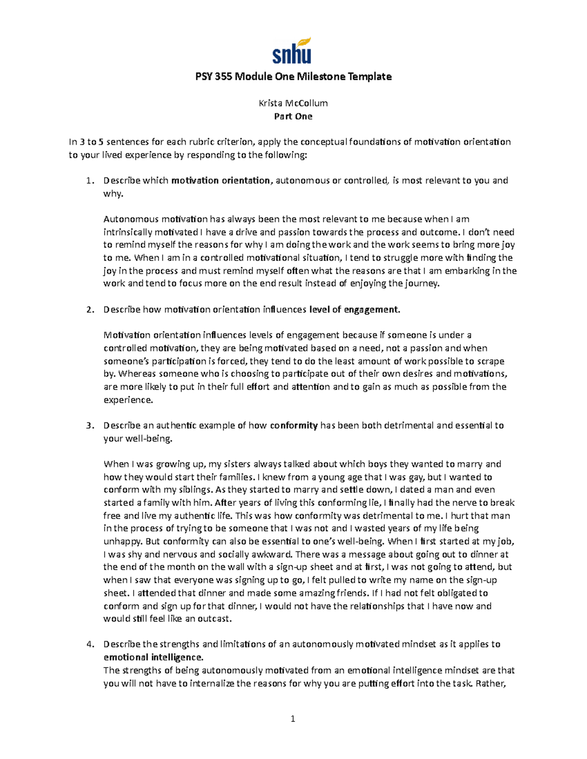 Module One Milestone Psy 355 Module One Milestone Template Krista Mccollum Part One In 3 To 5