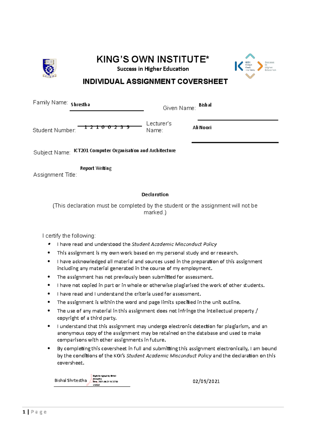 ICT201 Report writing - KING’S OWN INSTITUTE* Success in Higher ...