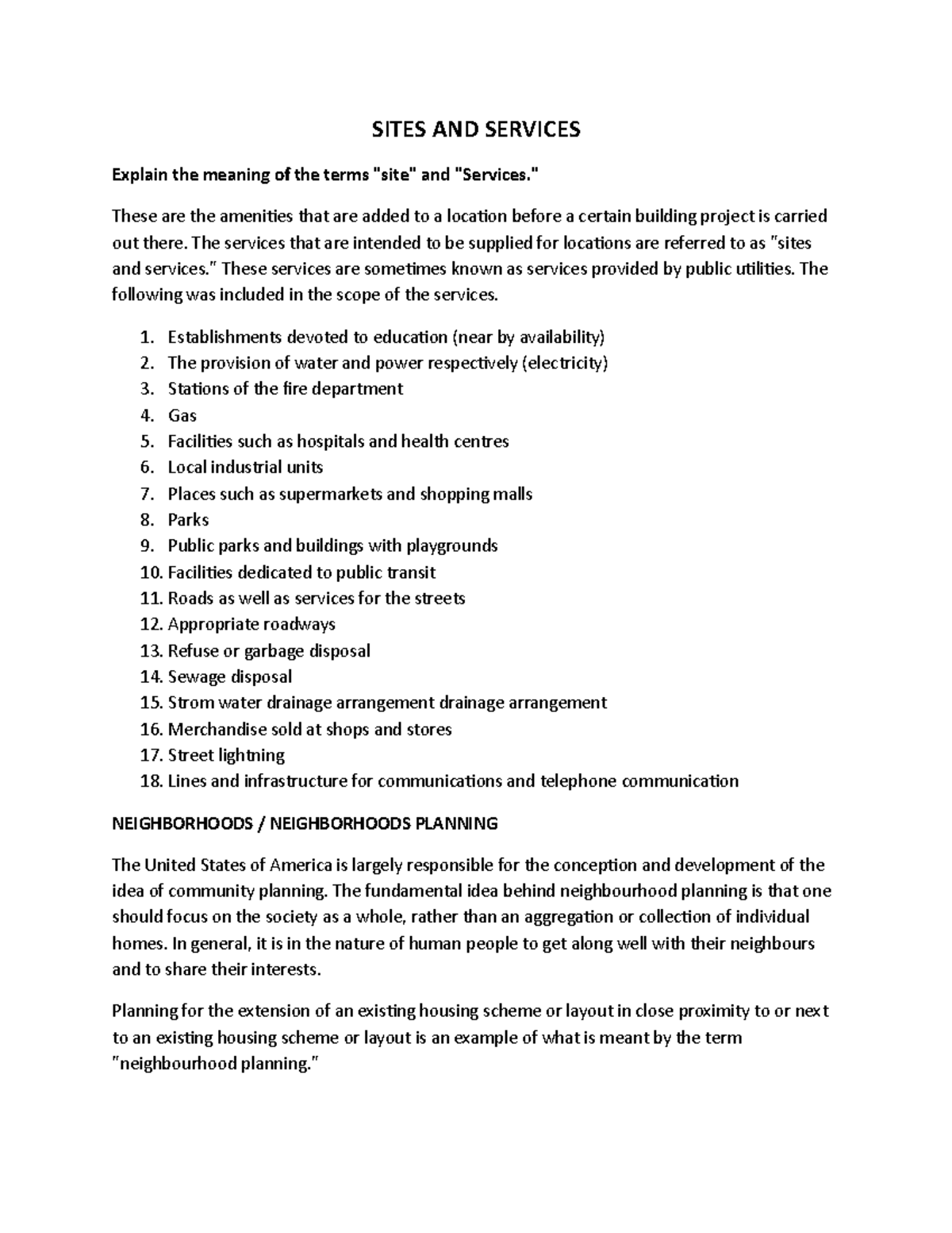 Sites and Services - SITES AND SERVICES Explain the meaning of the ...