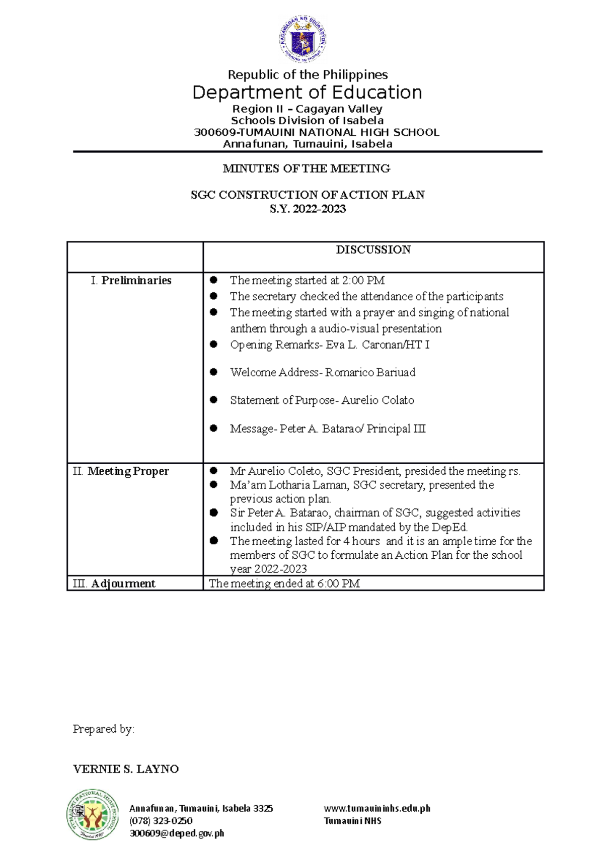 Minutes OF THE Meeting Action PLAN - Republic of the Philippines ...