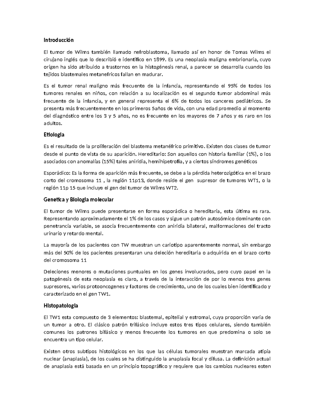 Tumor de wilms - Introducción El tumor de Wilms también llamado ...