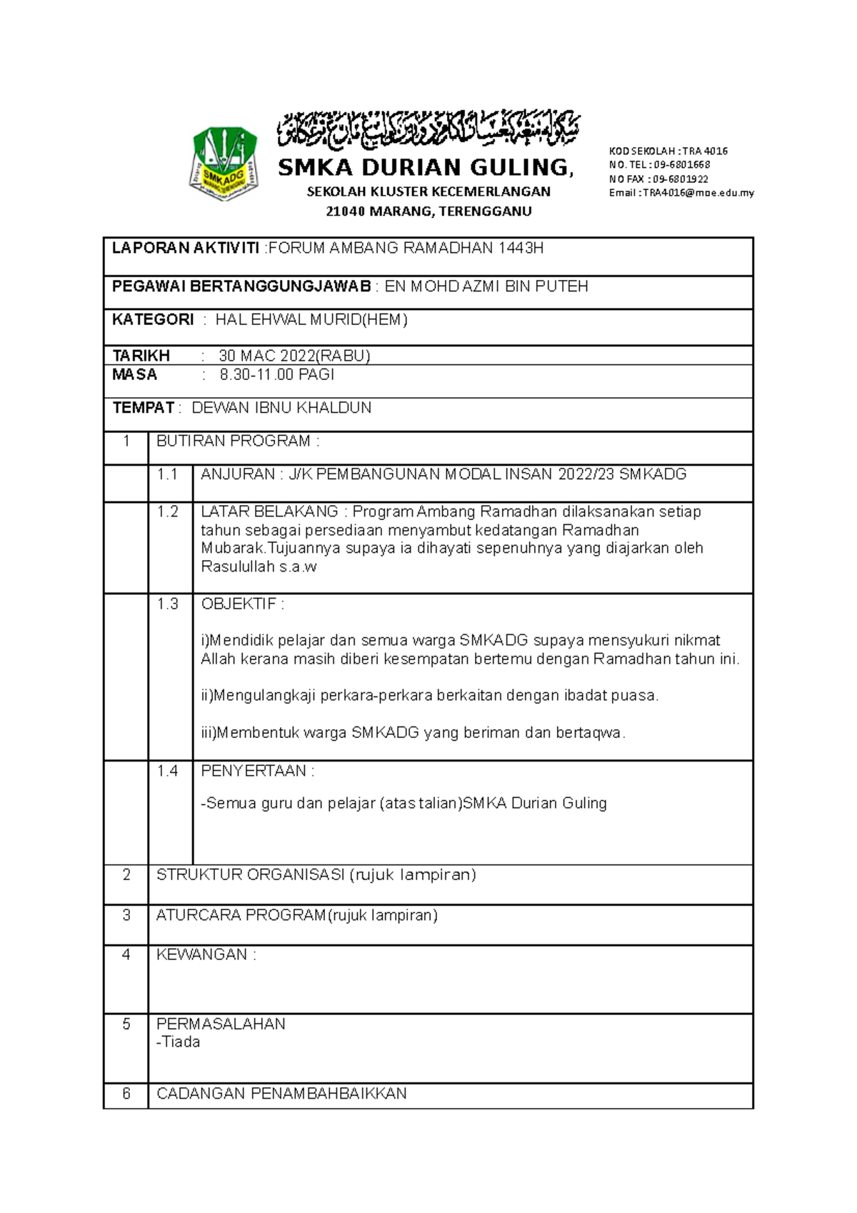 Contoh Dokumentasi - bnnhgdssfg - SMKA DURIAN GULING, SEKOLAH KLUSTER ...