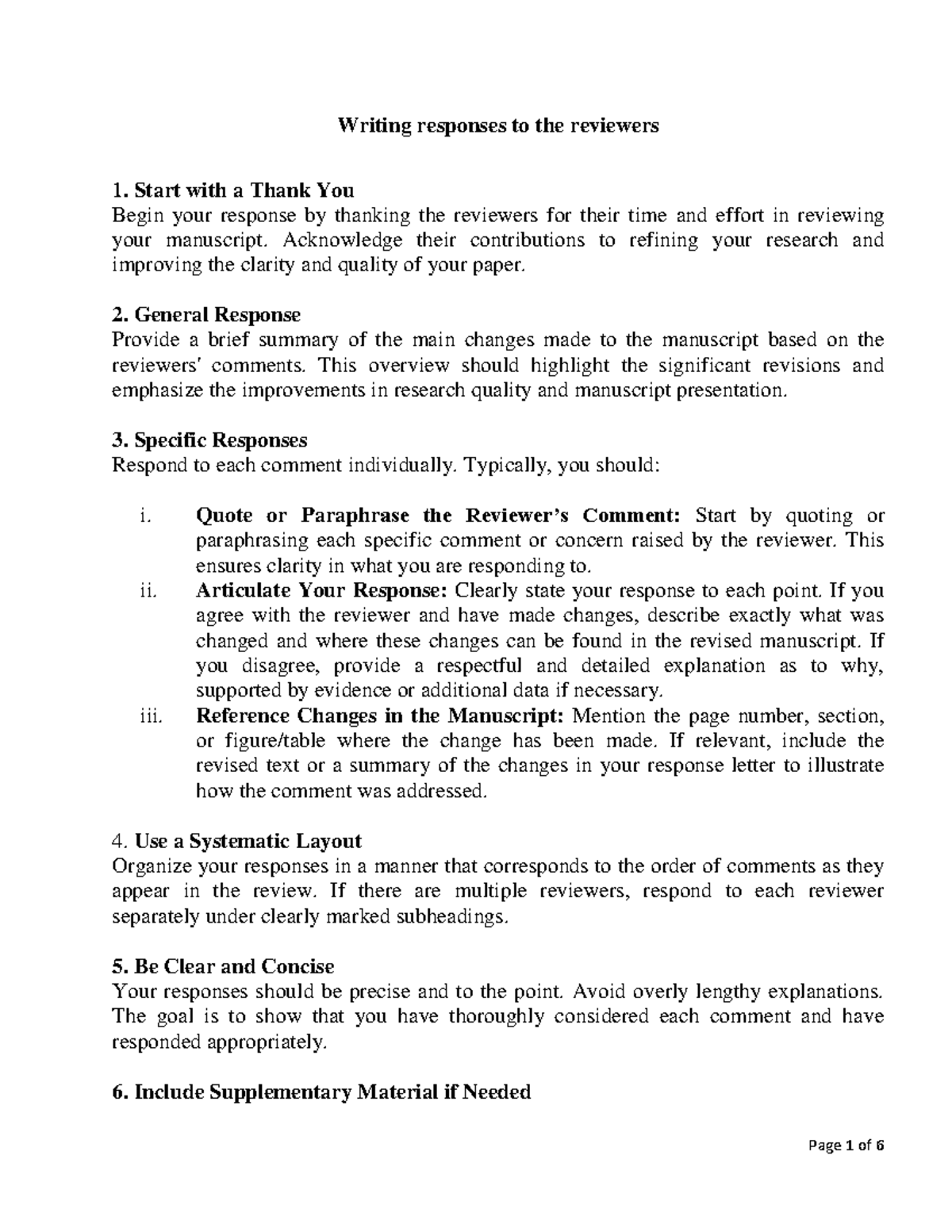 Writing Responses to the reviewers - Start with a Thank You Begin your ...