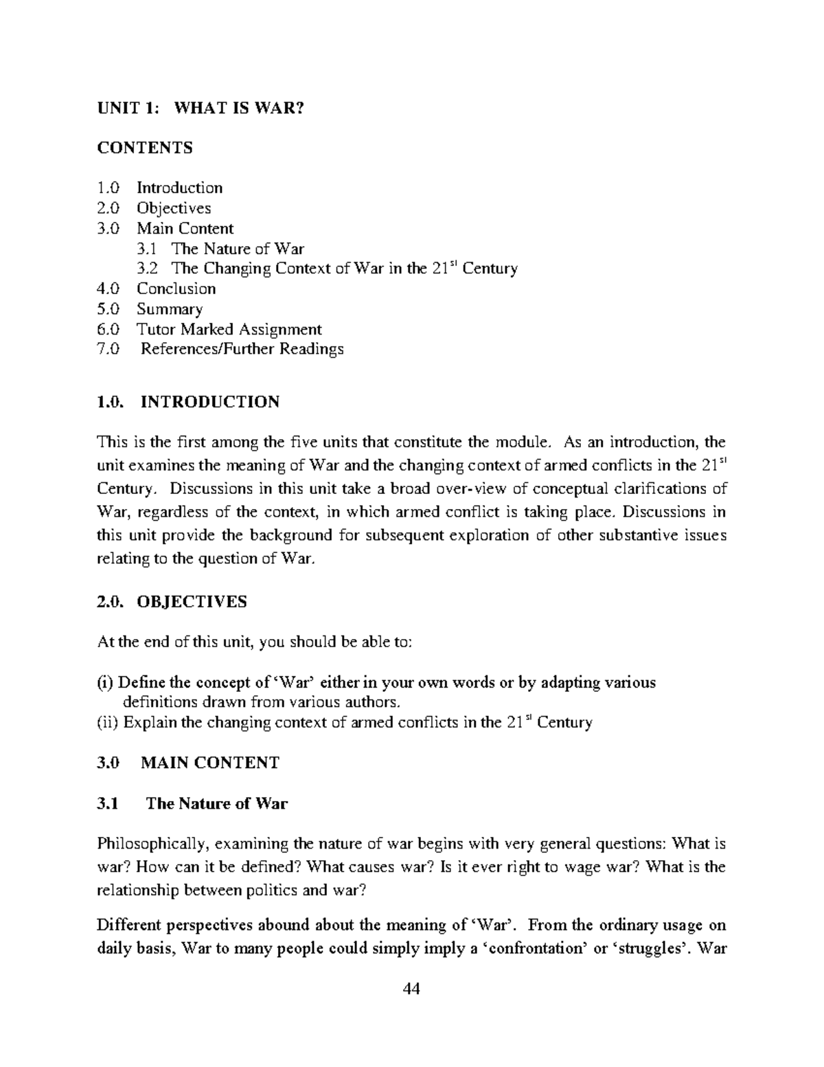 Topic 6 War - N/A - UNIT 1: WHAT IS WAR? CONTENTS 1 Introduction 2 ...