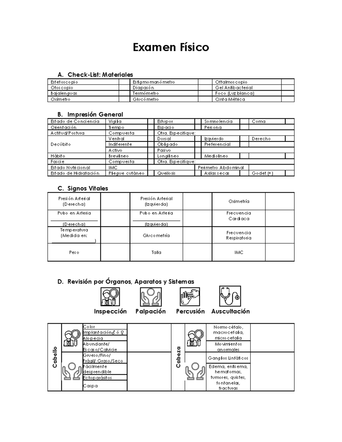 Formato HC Examen Físico - Examen Físico A. Check-List: Materiales ...