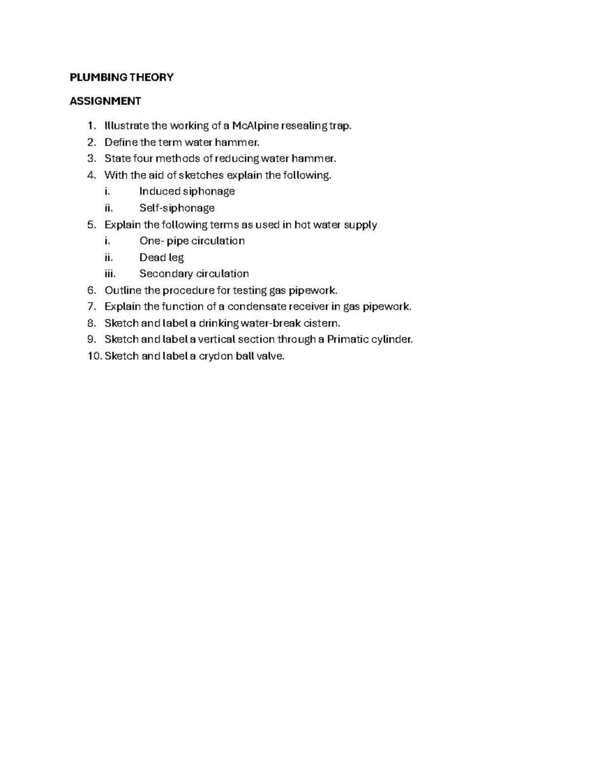 Craft Theory Assgnmnt - Revision notes - PLUMBING THEORY ASSIGNMENT ...