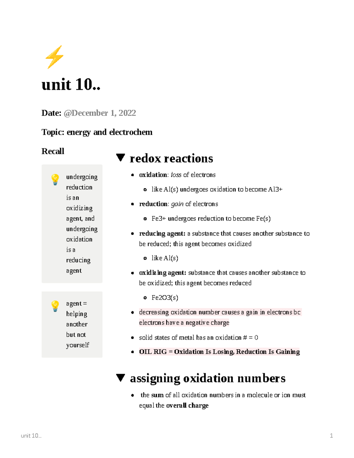 unit 8 lecture notes - ⚡ unit 10.. Date: Topic: energy and electrochem ...
