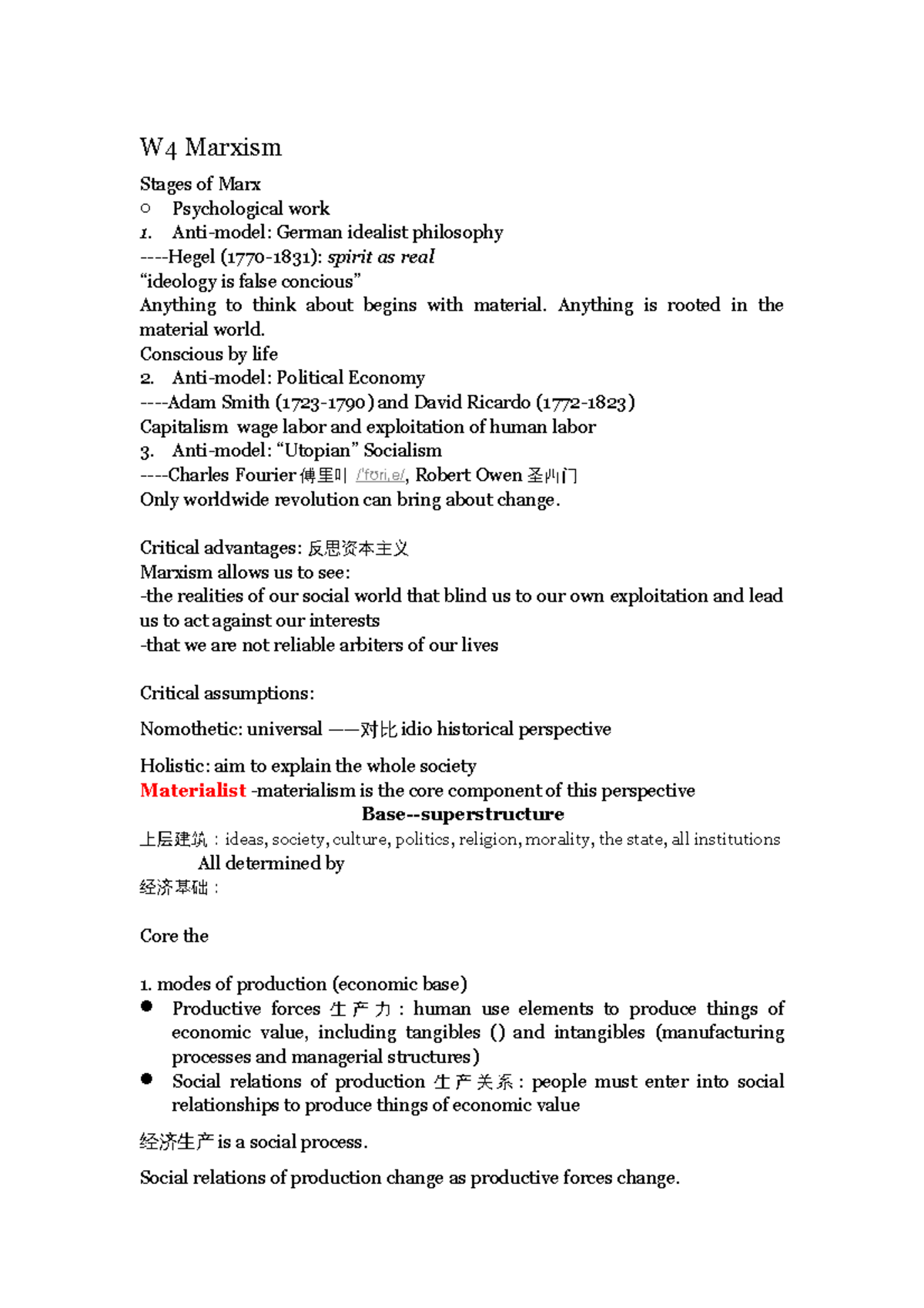 W5 Marxism Lecture - W4 Marxism Stages of Marx o Psychological work ...