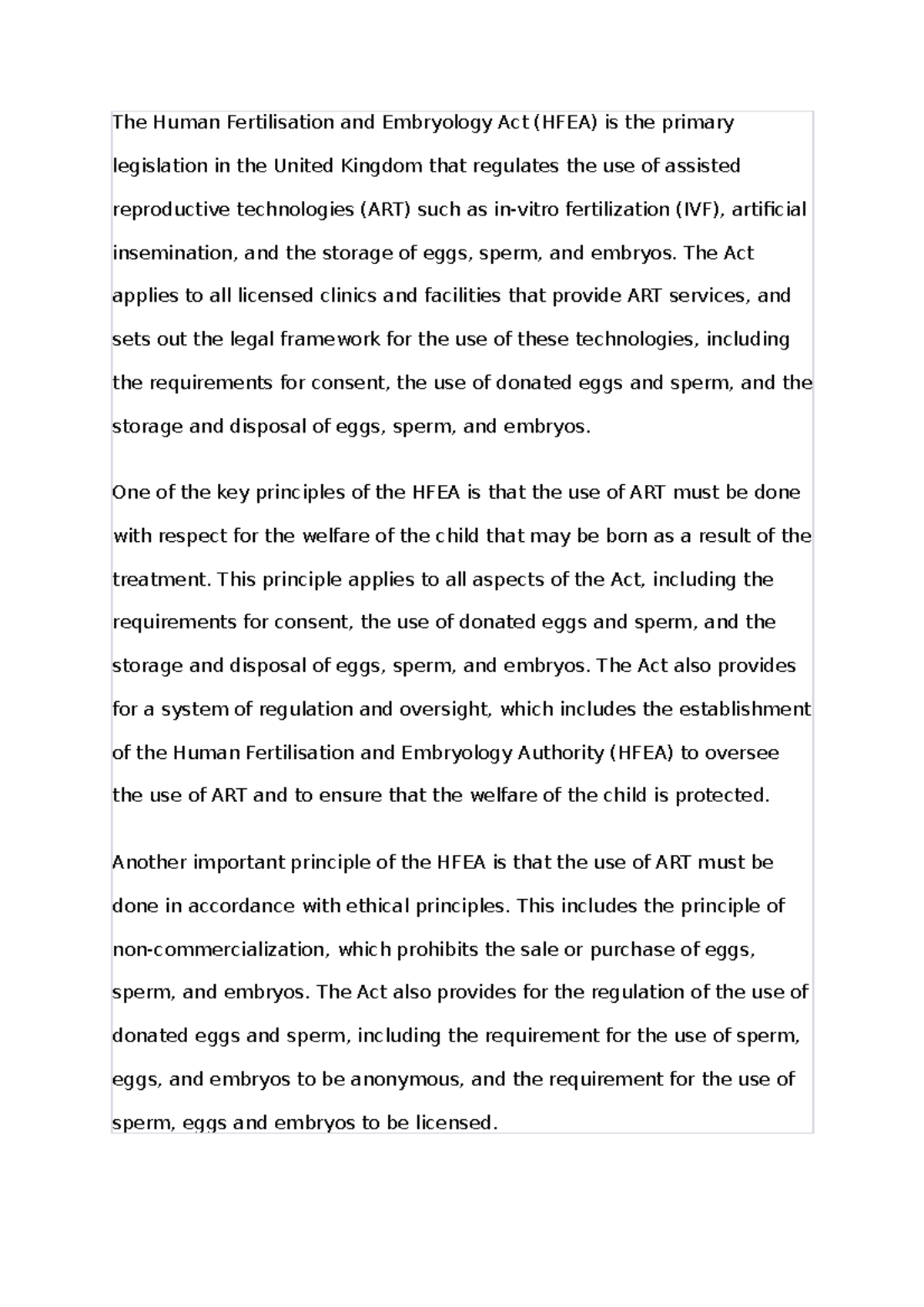 The Human Fertilisation and Embryology Act and its impact on assisted ...