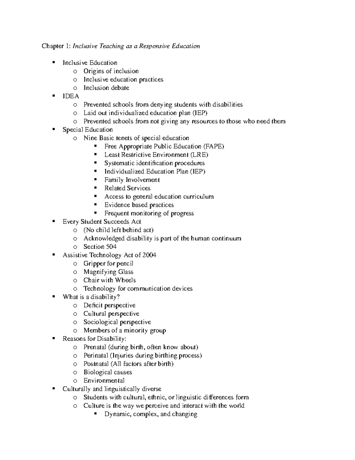 Special Needs Chapter Notes - Chapter 1: Inclusive Teaching as a ...