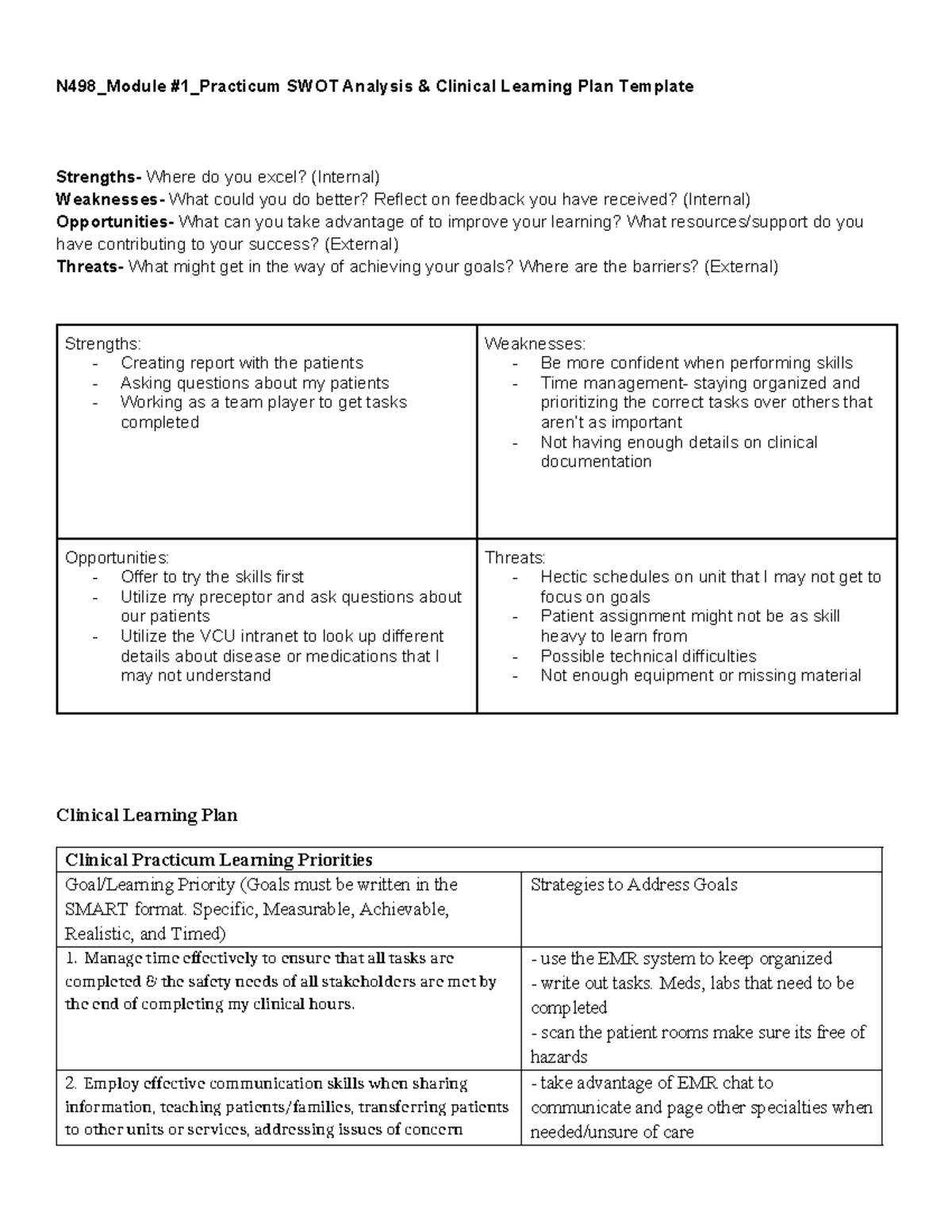 Module #1 Practicum SWOT Analysis Template - N498_Module #1_Practicum ...