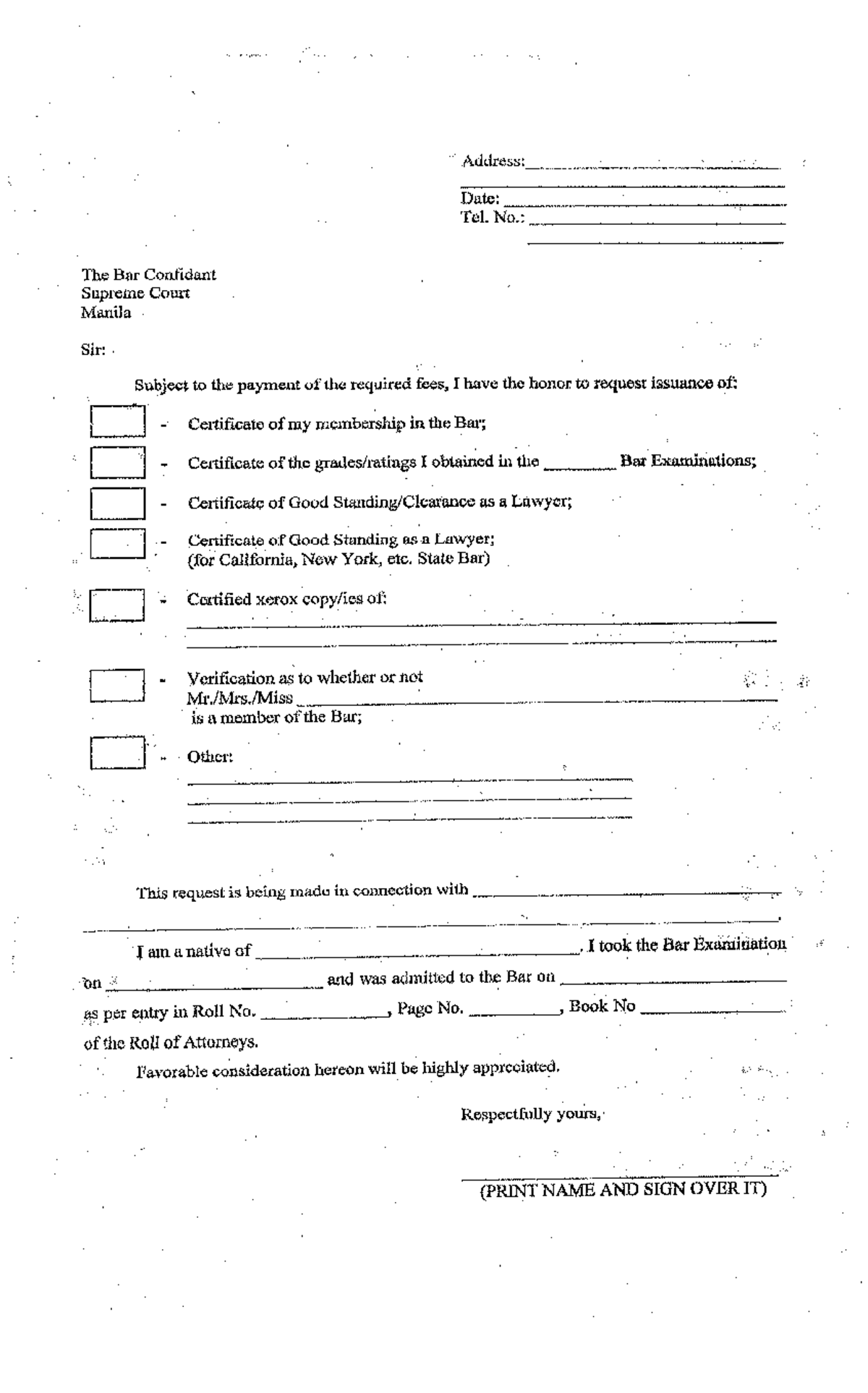 OBC Request Form (Blank) - Legal Forms - Studocu