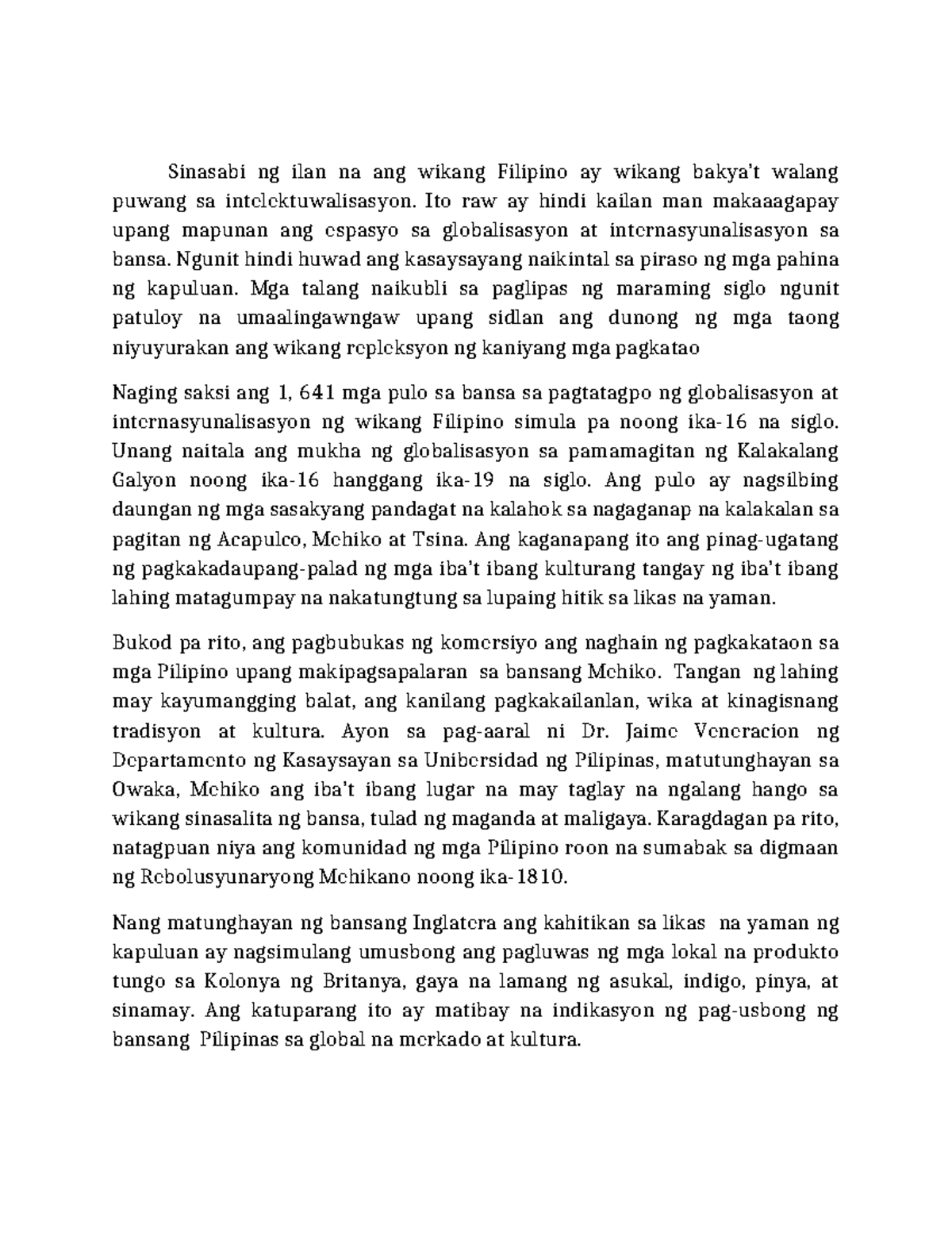 494840016-ay - 494840016-ay - Sinasabi ng ilan na ang wikang Filipino ...