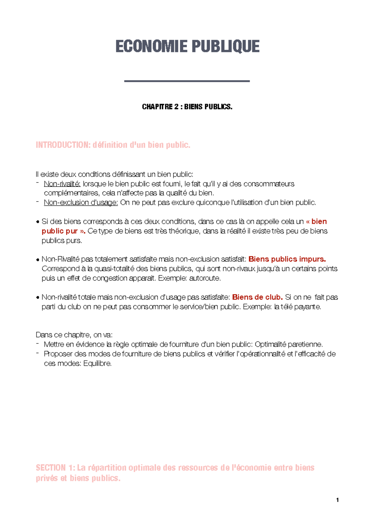Chapitre 2 - Notes de cours 2 - ECONOMIE PUBLIQUE CHAPITRE 2 : BIENS ...