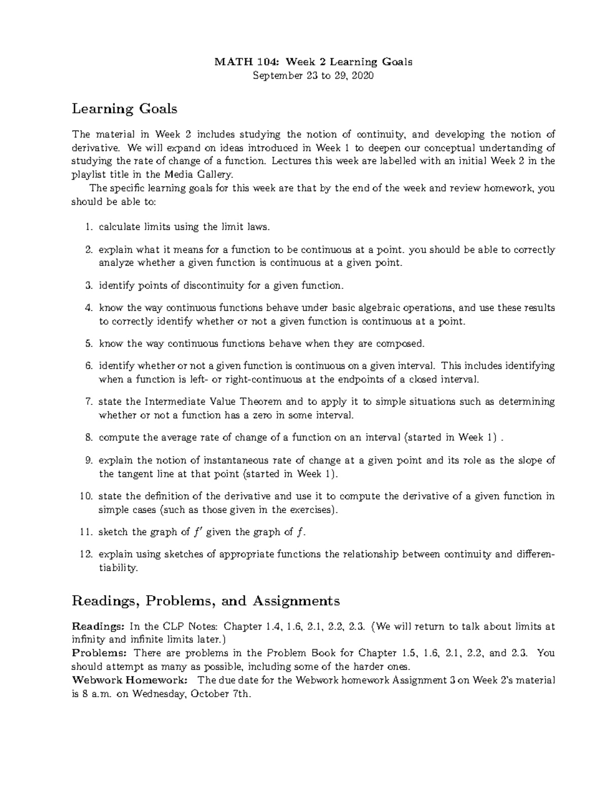Week2lgs - This is the lecture notes. - MATH 104: Week 2 Learning Goals ...