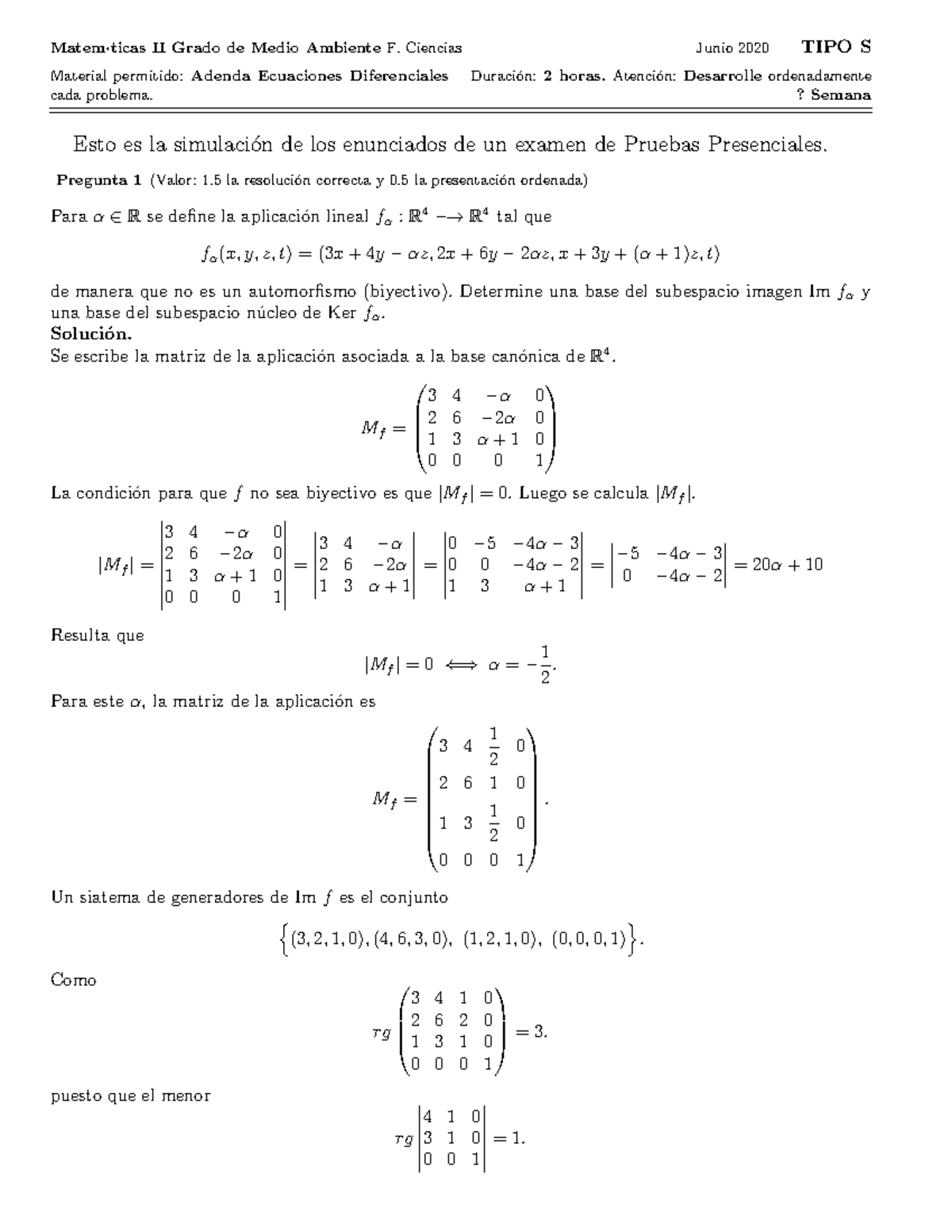 Simulacro Mat II OL Resuelto - Matem·ticas II Grado de Medio AmbienteF. Ciencias Junio 2020 TIPO ...