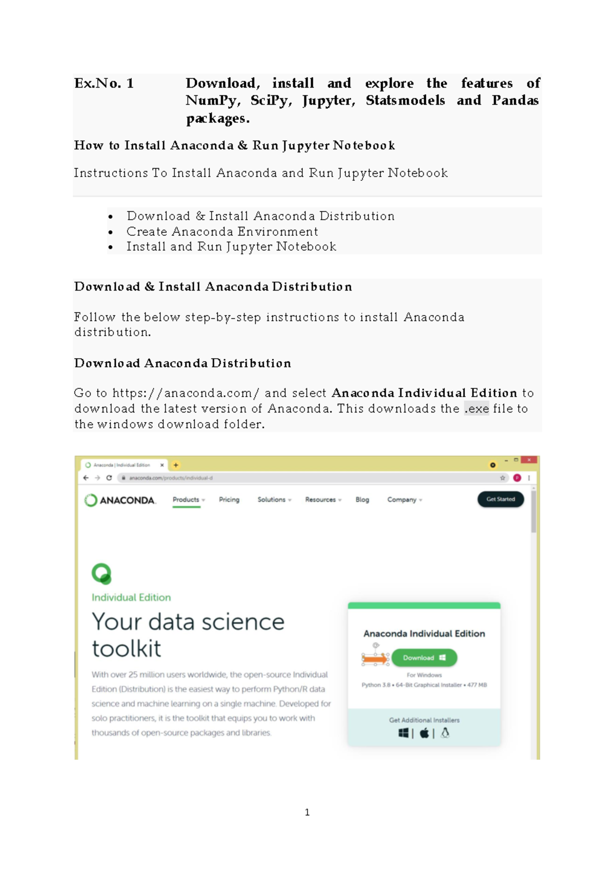 Fds Lab Manual Ait Lab Manual Ex 1 Download Install And Explore The Features Of Numpy