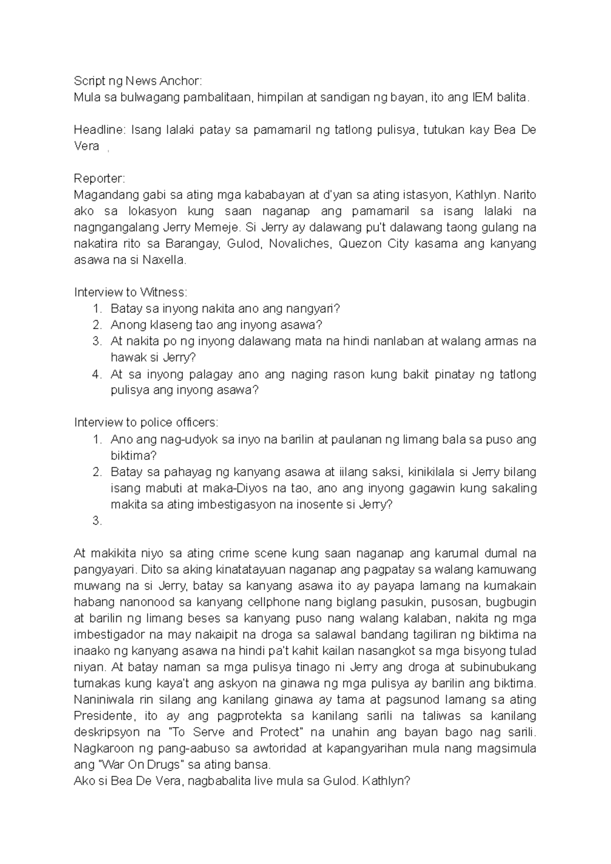 Against- Script - Script ng News Anchor: Mula sa bulwagang pambalitaan ...