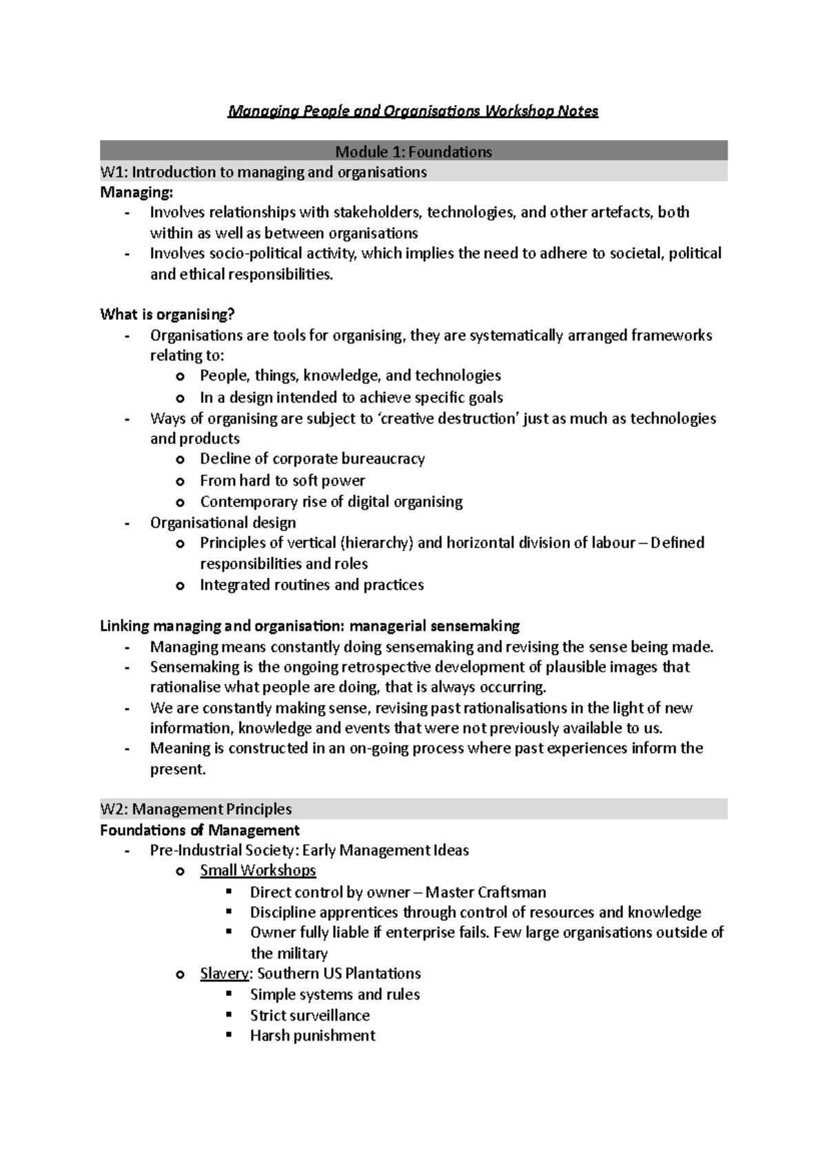 Managing People and Organisations Workshop Notes 2021 - Managing People ...