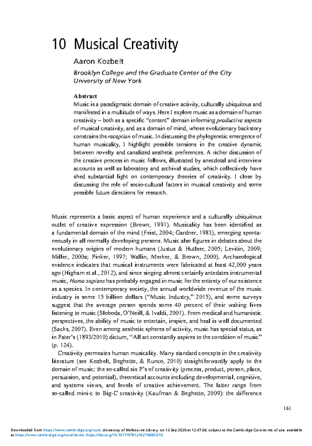Musical creativity - 10 Musical Creativity Aaron Kozbelt Brooklyn ...
