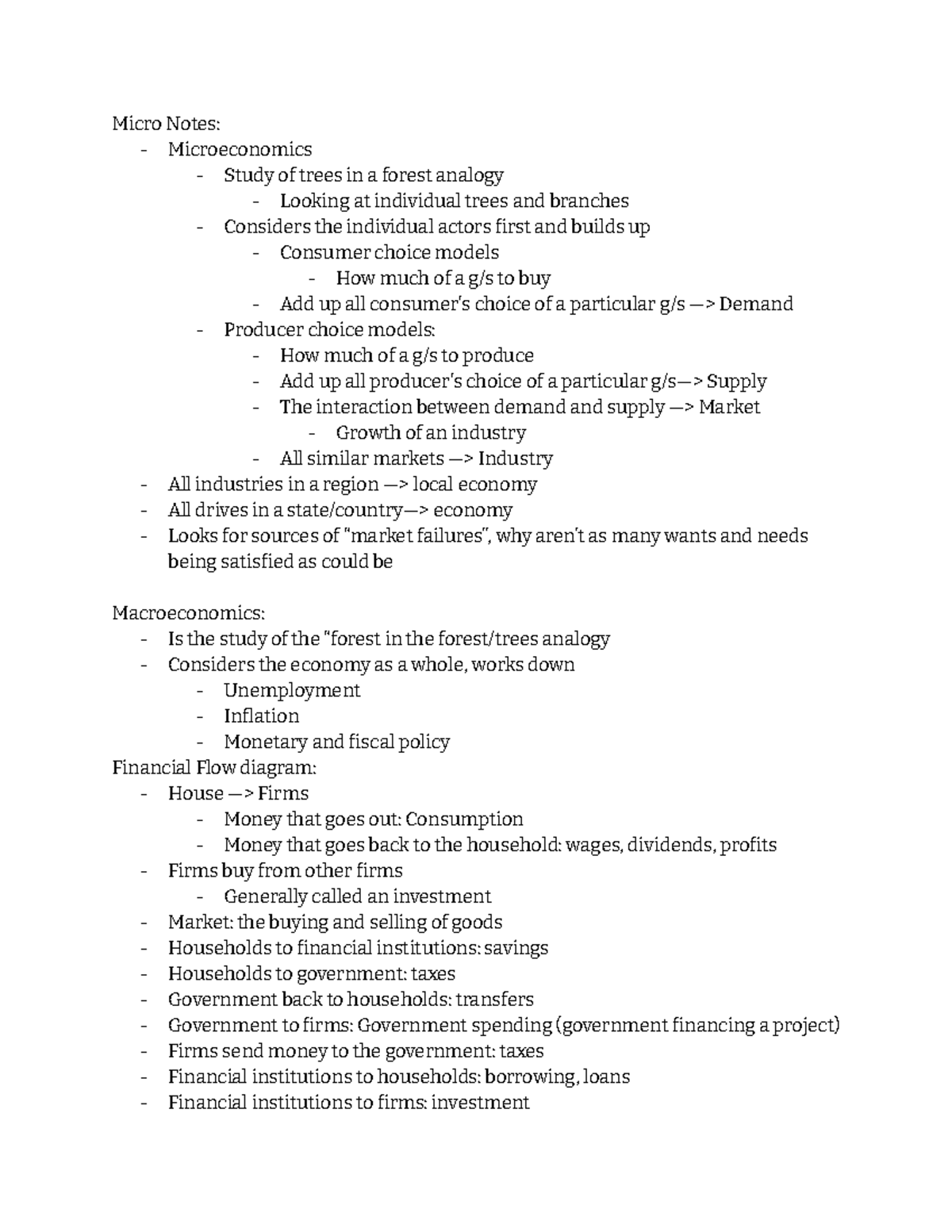 Module 1 Notes Micro - Micro Notes: - Microeconomics - Study of trees ...