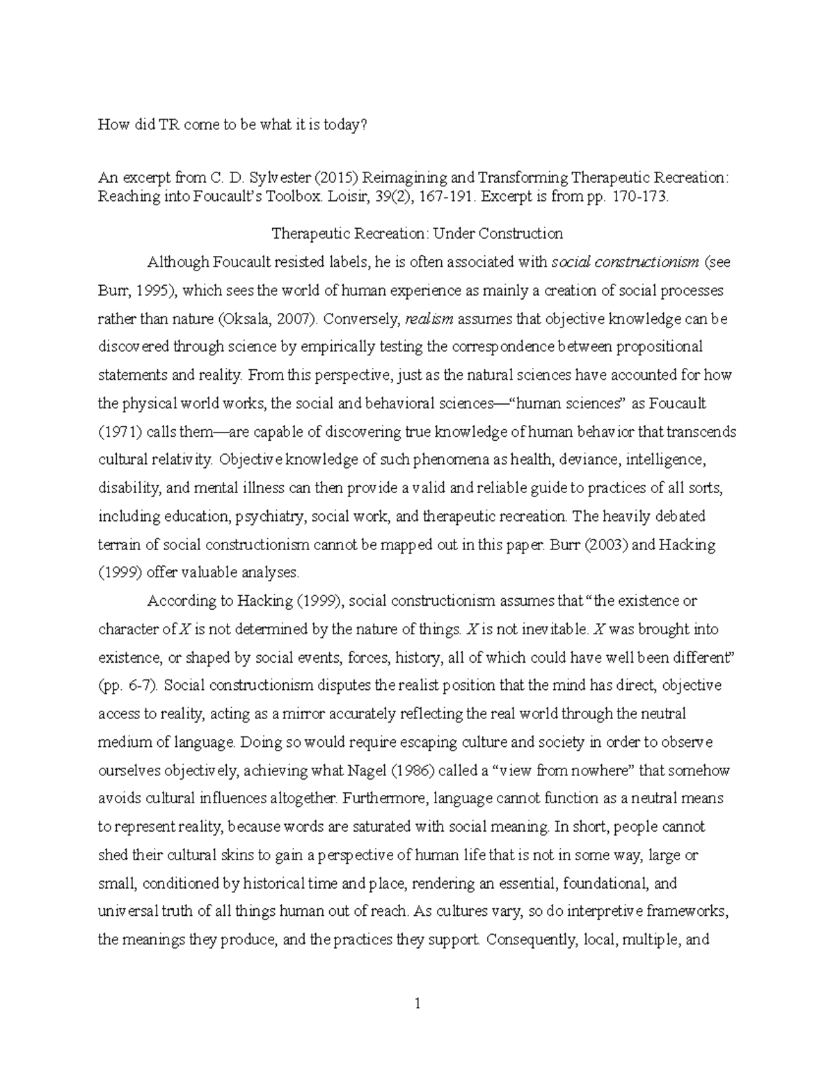 Sylvester excerpt.History of TR.How did TR come to be what it is today ...