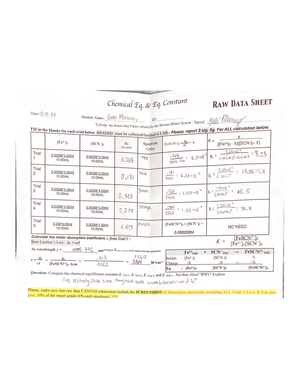 Wet lab3 - Lab raw data sheet - CH 118 - Studocu