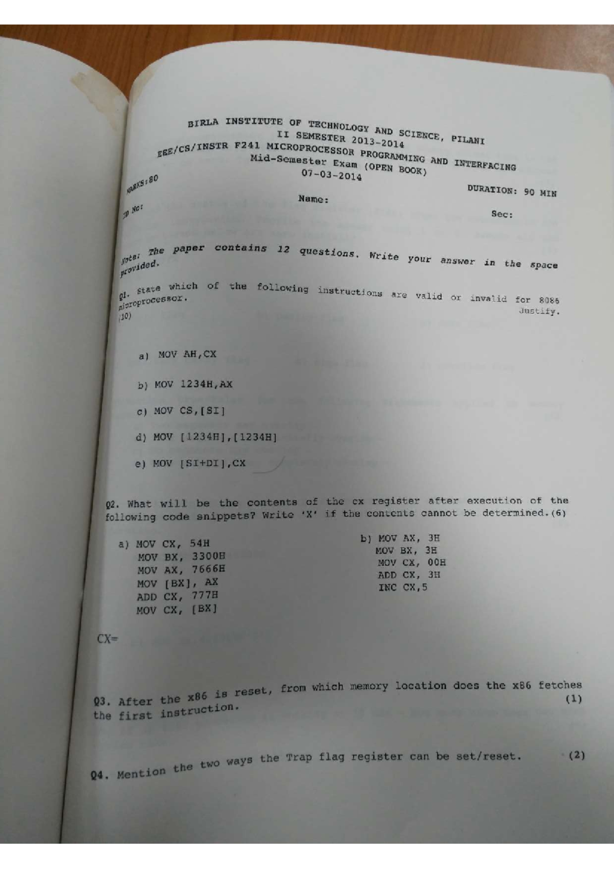 Midsem OB QP - Microprocessor and Interfacing - Studocu