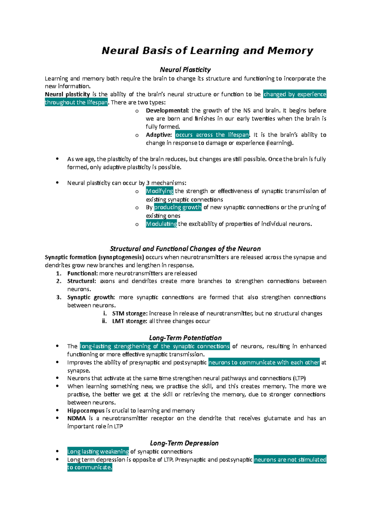 Neural Basis of Learning - Neural plasticity is the ability of the brain’s neural structure or ...