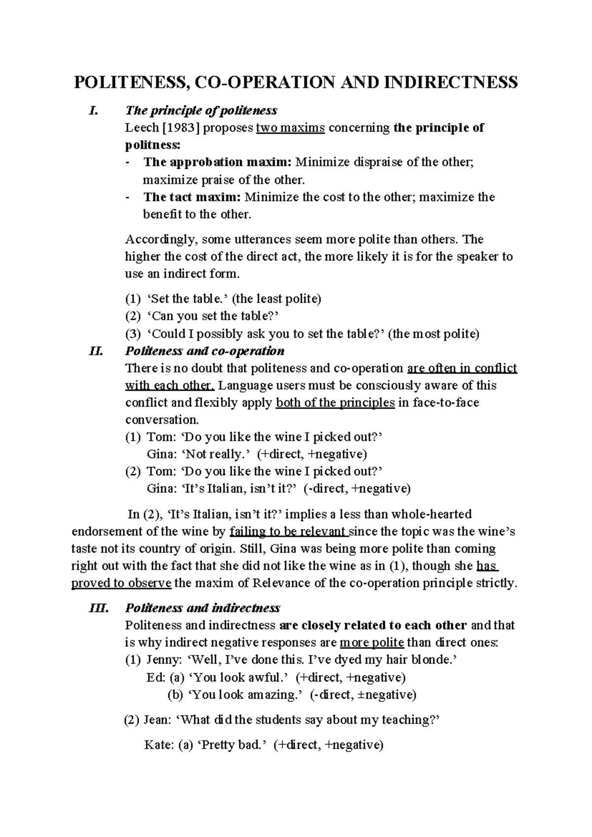 Ngữ-nghĩa - ngữ nghĩa - POLITENESS, CO-OPERATION AND INDIRECTNESS I ...