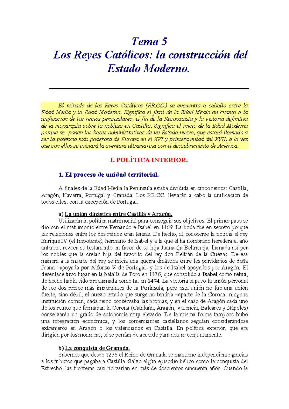 Reyes Catolicos 1 - Suerte - Tema 5 Los Reyes Católicos: la construcción del Estado Moderno. El ...